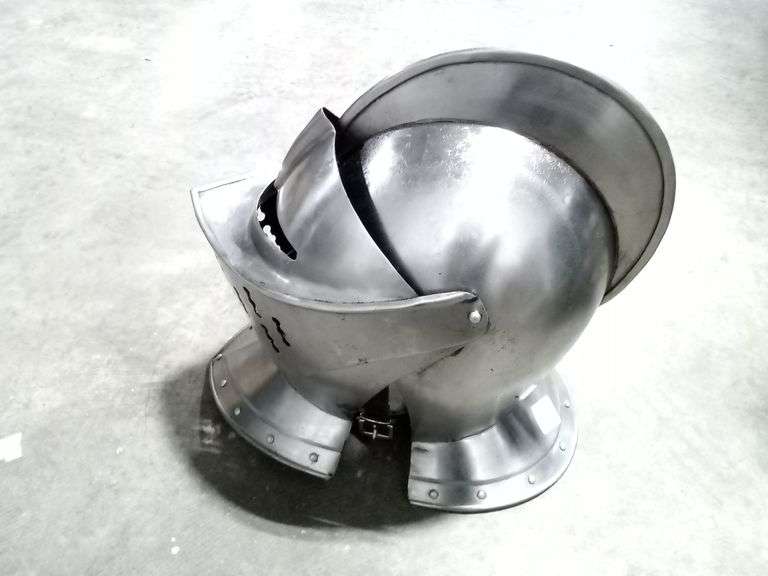 Antique Close Knight Steel Helmet, Silver - Dutch Goat