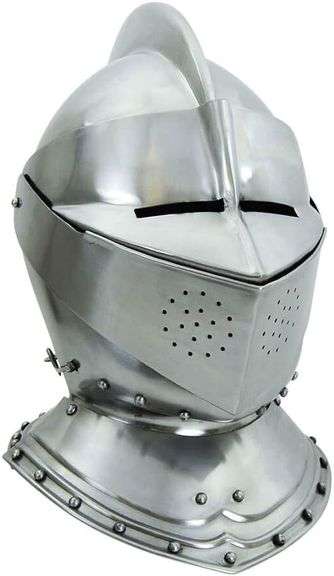 Antique Close Knight Steel Helmet, Silver - Dutch Goat
