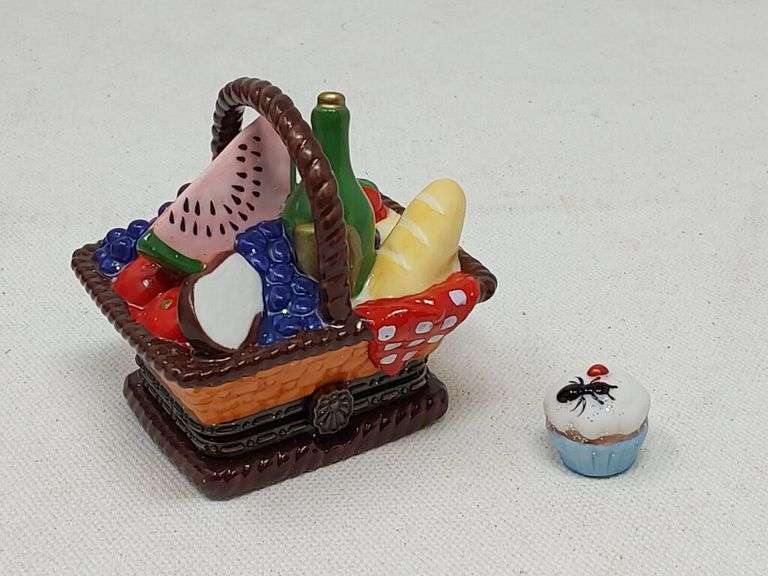 Lot of 2 - Cooking Club of America Porcelain Picnic Basket Trinket ...
