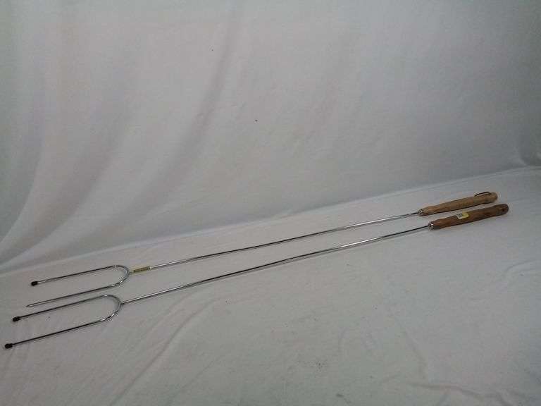 Lot Of 2 Stainless Steel Campfire Roasting Fork With Wooden Handle ...