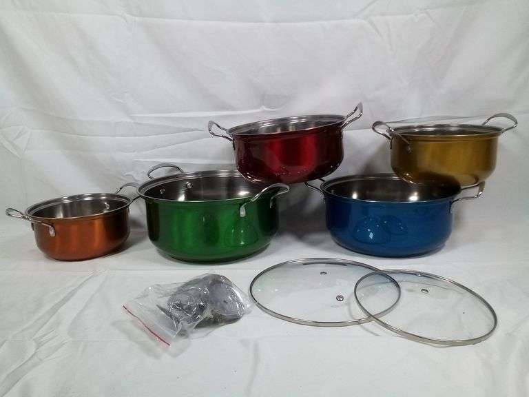Assortment Of Premium Stainless Steel Cookware Pot Set, Classic Emerald ...