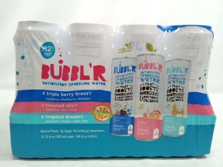 Bubbl'r Antioxidant Sparkling Water 3 Flavors Variety Pack– 12 fl oz ea ...