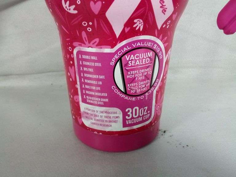 Assortment of 2 - Believe Vacuum Sealed Stainless Steel Cups, 30oz Pink ...