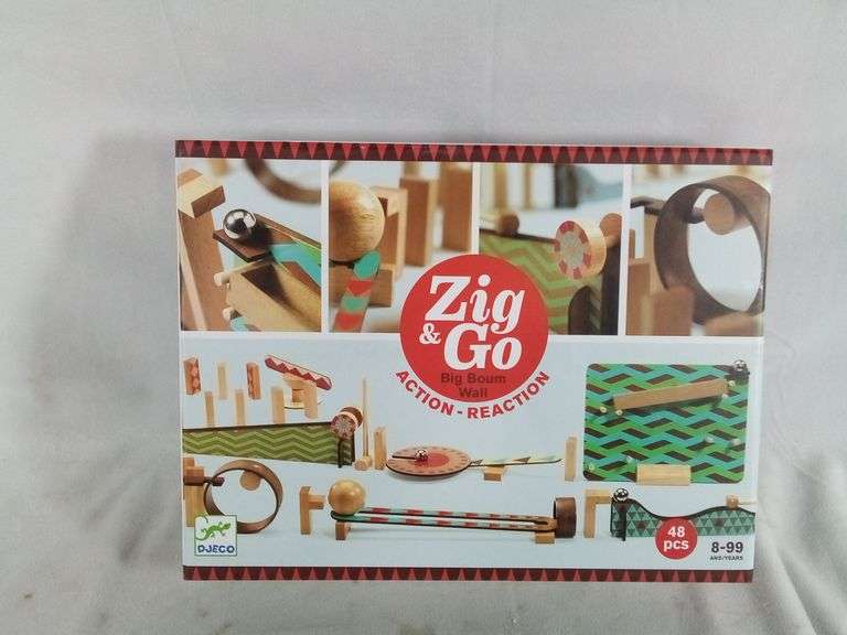DJECO Zig & Go Big Boum Wall Wooden Domino Race Construction Set, 48 ...