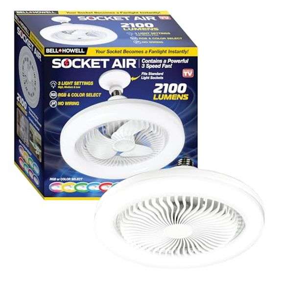 Bell + Howell Socket Air Wireless Ceiling Fan Light with Remote Control ...