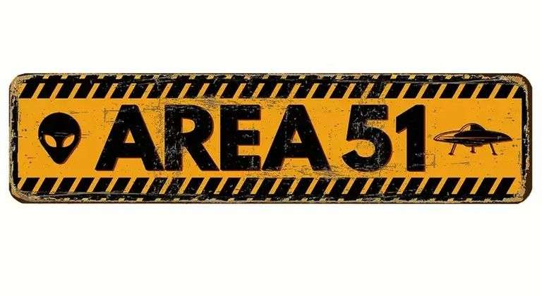 Lot of 2 Area 51 Vintage Metal Sign – Yellow/Black 15.4" x 4" - Dutch Goat