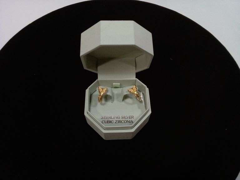Isabella M Sterling Silver Cubic Zirconia Butterfly Earrings Dutch Goat