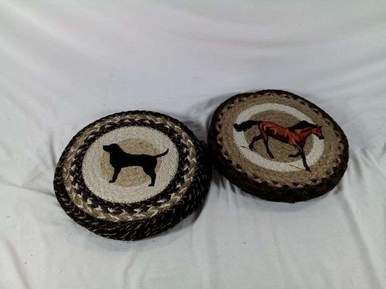 Assortment Of Eakin Rugs, Black Lab Silhouette And Stallion Trivets, 10 ...