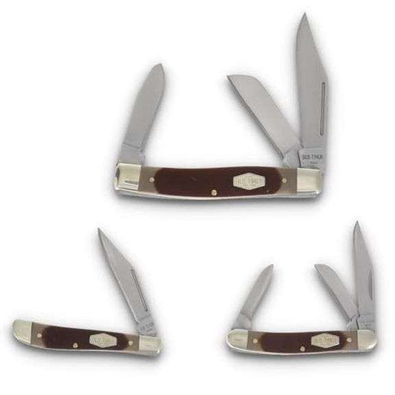 Old Timer, Schrade 3 Folder Combo With Saw Cut Handles & Gift Tin - Dutch Goat