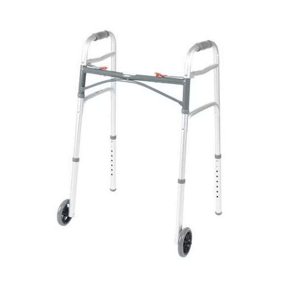Deluxe Two Button Folding Walker With Wheels & Adjustable Height ...