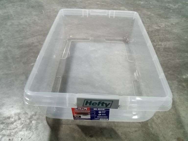 Hefty, 40 Qt Hi-Rise Plastic Storage Bin, Clear, 24.04" W x 16.81" D x ...