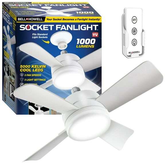 Bell + Howell Socket Fan Light with R/C – 5000 Kelvin Cool LEDS, 1000 ...