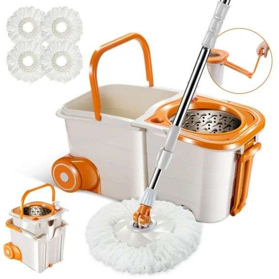 Mastertop, 360 Degree Spin Mop System With Stainless Steel Handle & 4 ...