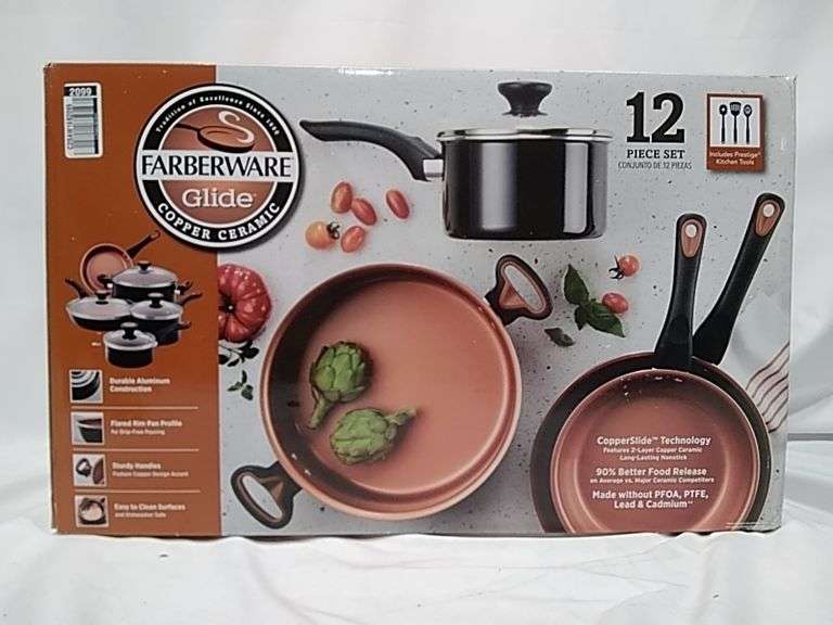 Farberware, Glide Copper Ceramic 12 Piece Nonstick Cookware Set - Dutch ...